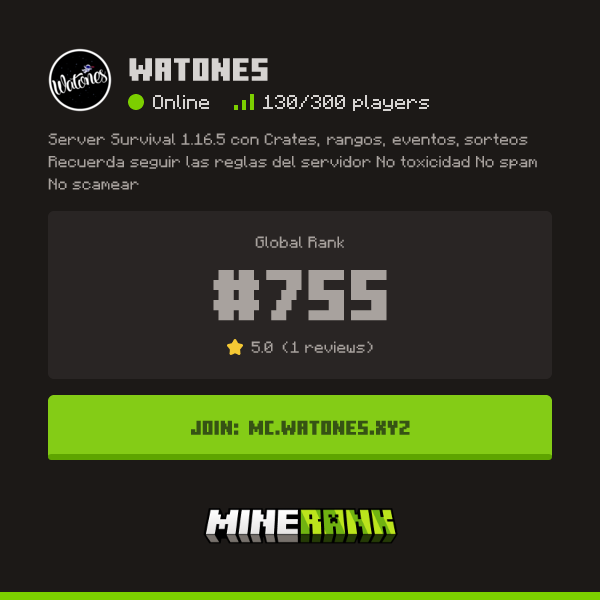 Watones Server IP, Reviews and Vote Link - Minerank