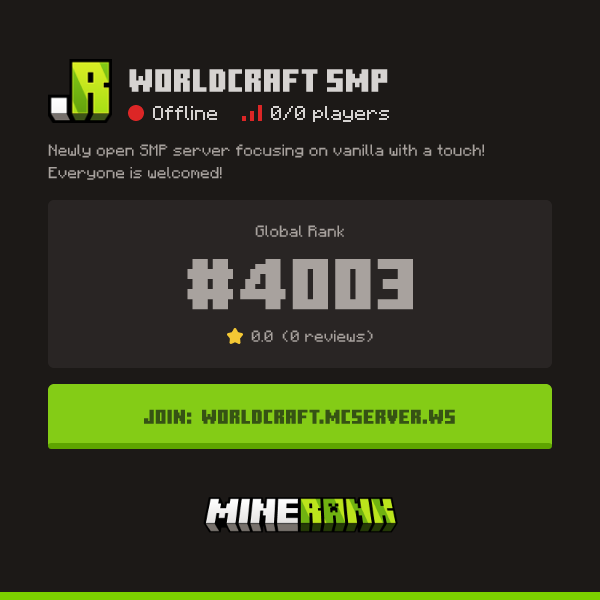 WorldCraft SMP Server IP, Reviews and Vote Link - Minerank