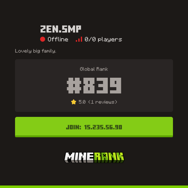ZEN.SMP Server IP, Reviews and Vote Link - Minerank